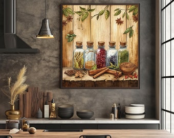 PRINTABLE Herbs and Spices Watercolor Kitchen Wall Art Poster, Rustic ...