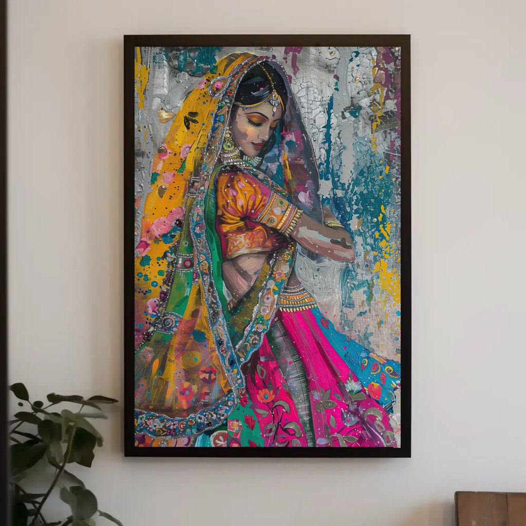 Traditional Colorful Indian Woman Abstract Painting | Indian Painting ...