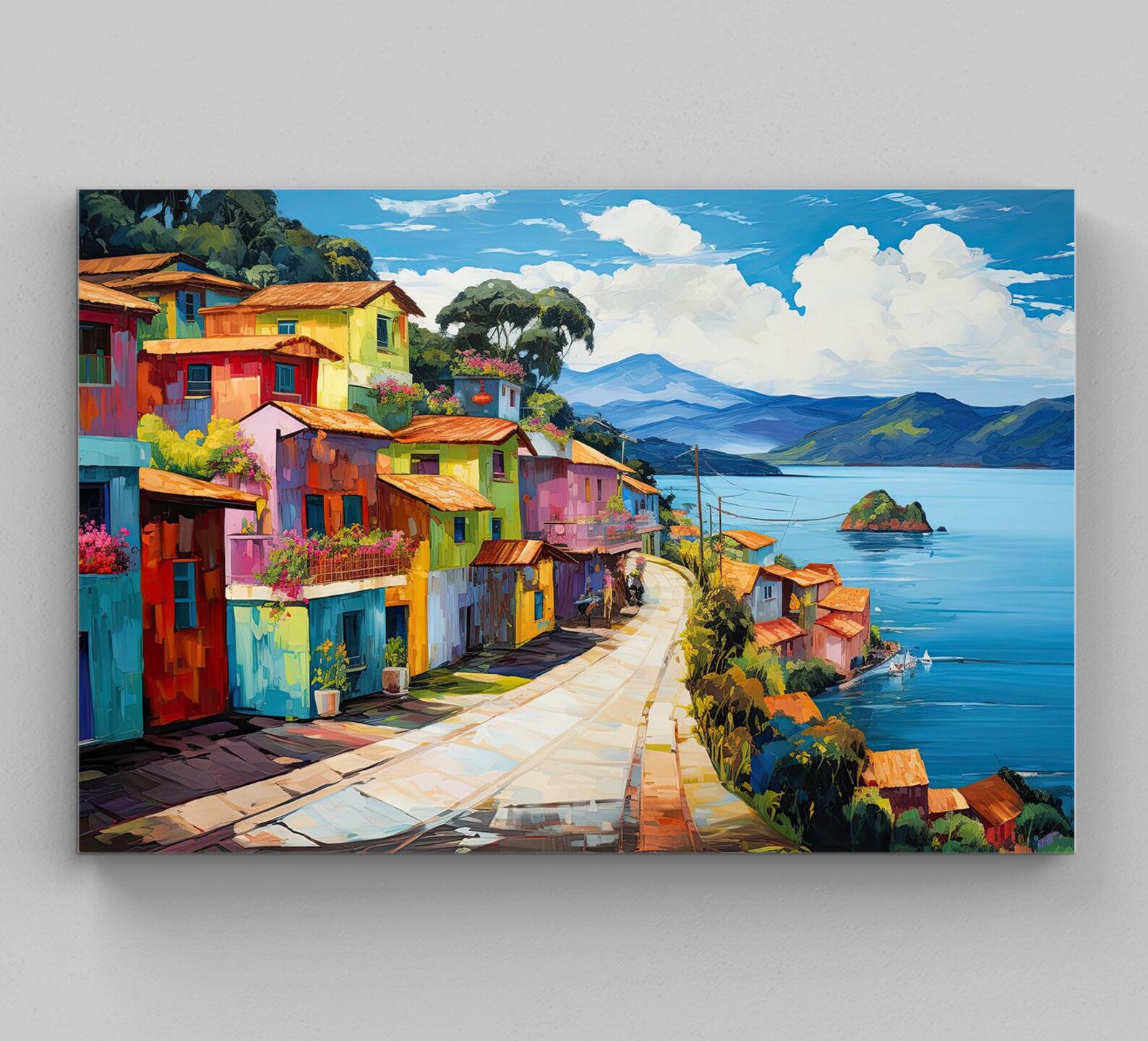 Guatapé Oil Painting, Modern Colombian Wall Art, Colorful Art Print ...