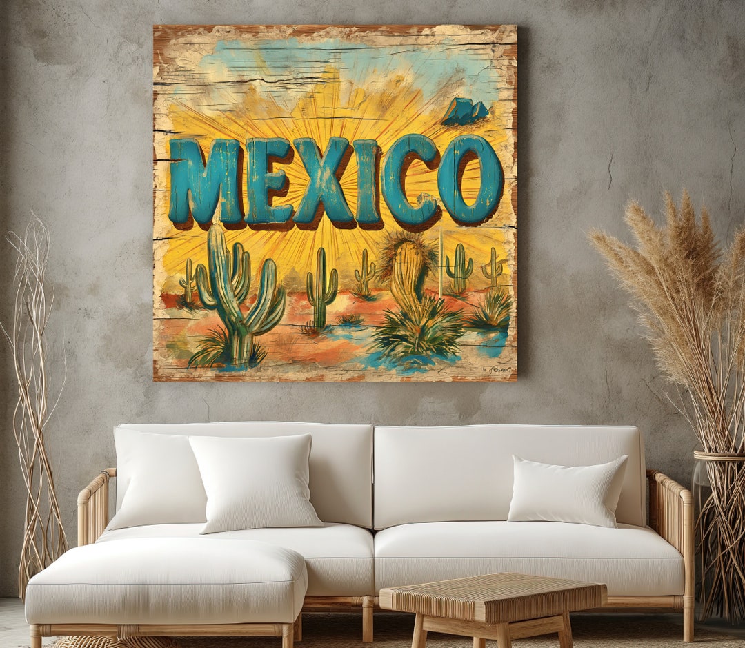Mexico Wood Style Canvas Print Sign, Mexico Sign, Mexican Wall Art ...