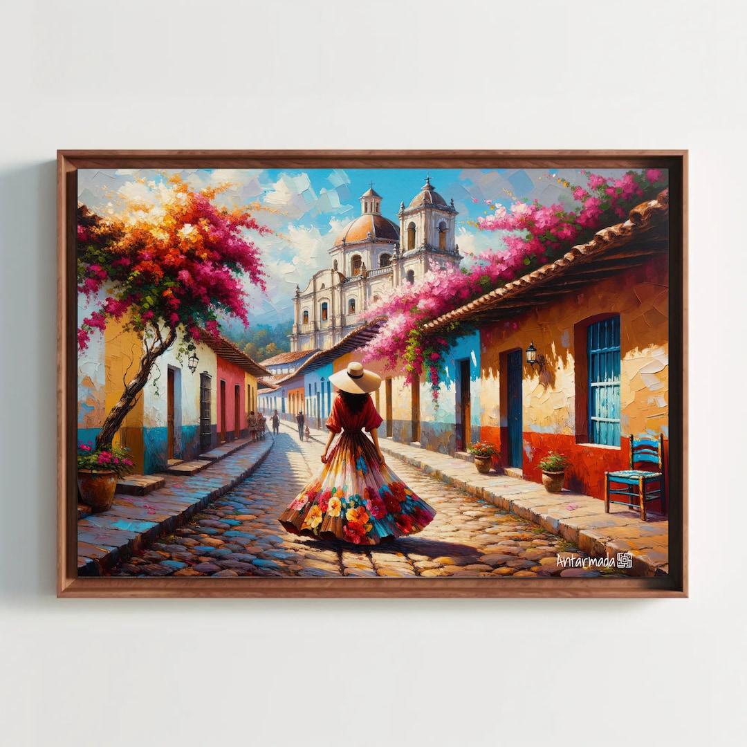 Vibrance of the Latin Afternoon Mexican Town Framed Wall Art, Poster and Canvas Mexican Home ...