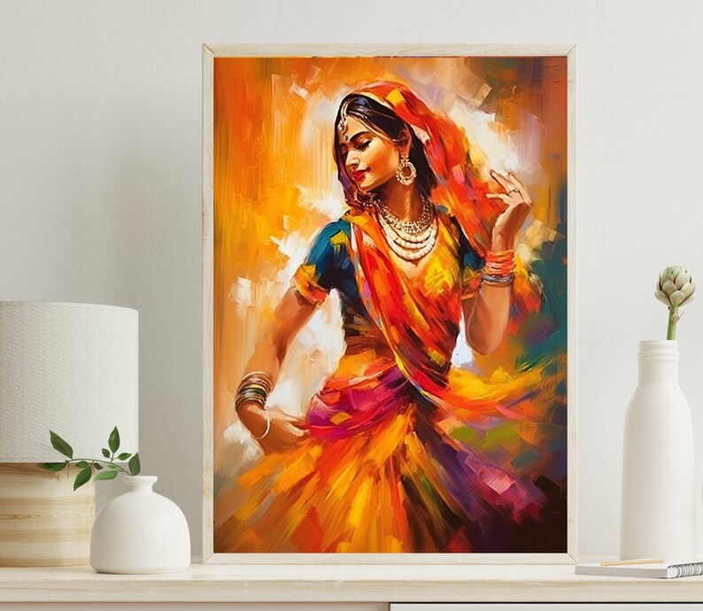 Indian Woman Colorful Folk Dance Home Decor, Indian Wall Art, Beautiful ...