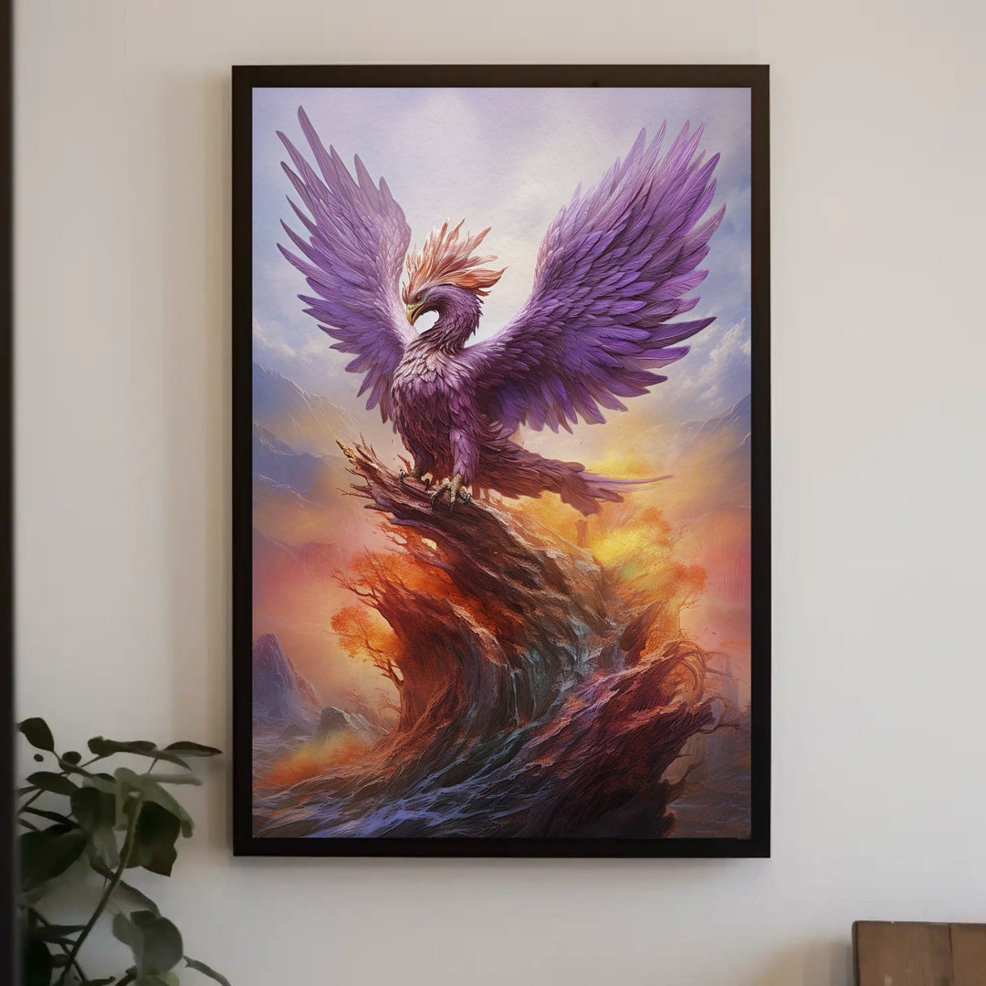 Amethyst Phoenix Rising From Ashes Large Canvas, Fantasy Art, Amethyst ...