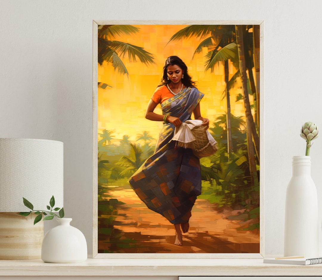 South Indian Village Woman Art South Indian Painting South Indian Oil ...