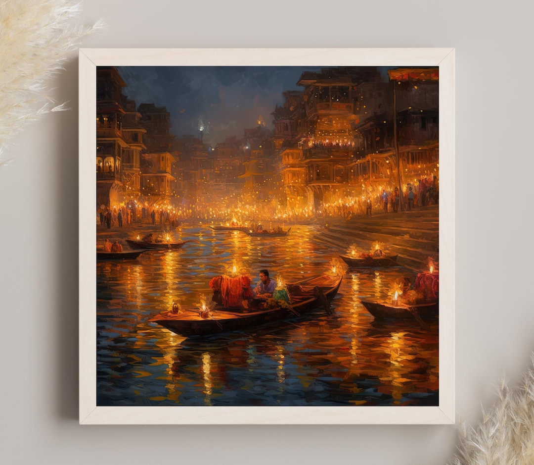 Varanasi Diwali Night Art Painting | Varanasi Large Canvas Prints ...