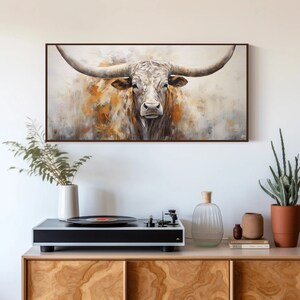 Longhorn Cow Abstract Painting, Texas Longhorn Wall Art, Framed ...