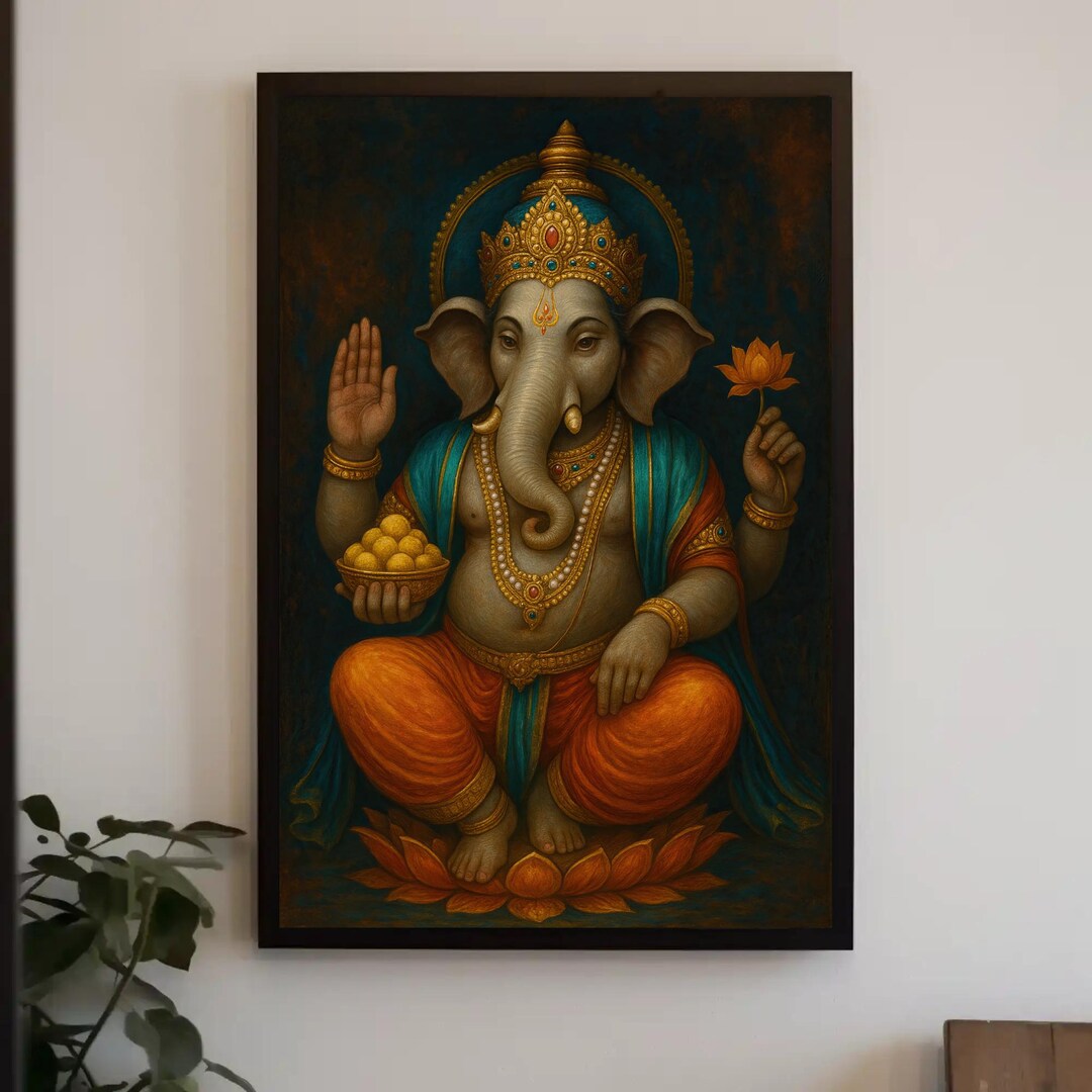 Lord Ganesha With Sweets Canvas Print Indian Spiritual Art Elephant God ...