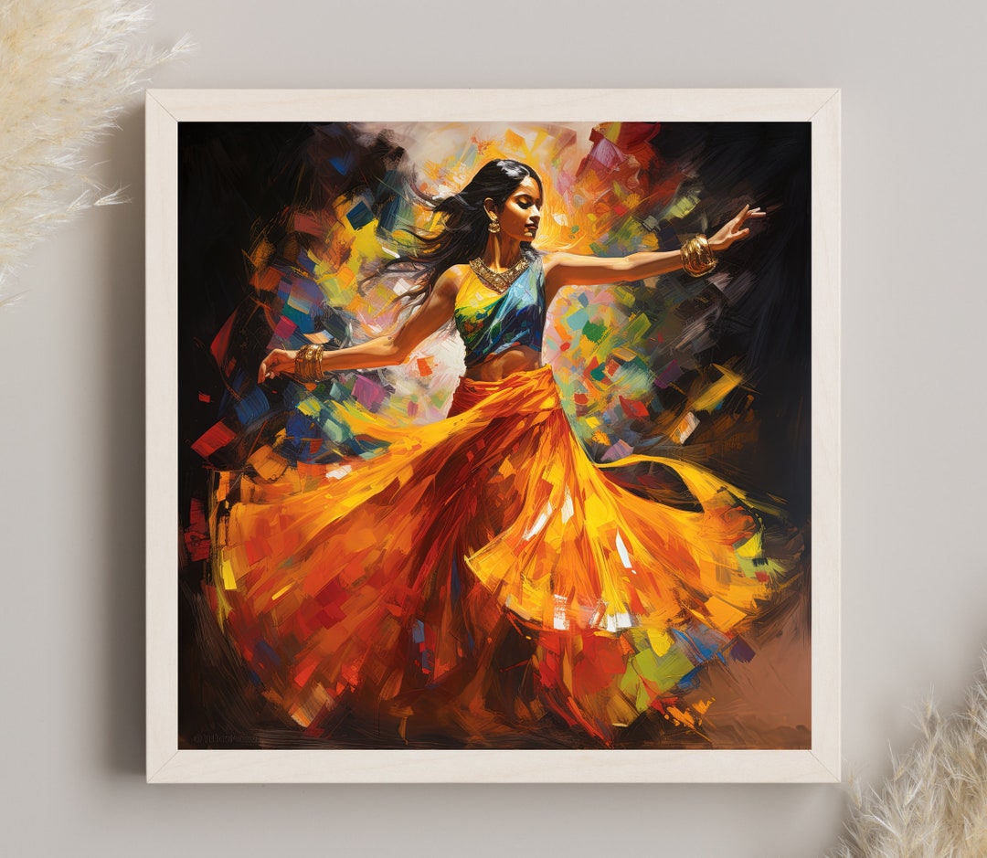 Indian Woman Folk Dance Oil Painting Large Canvas Indian Gift Wall Art ...