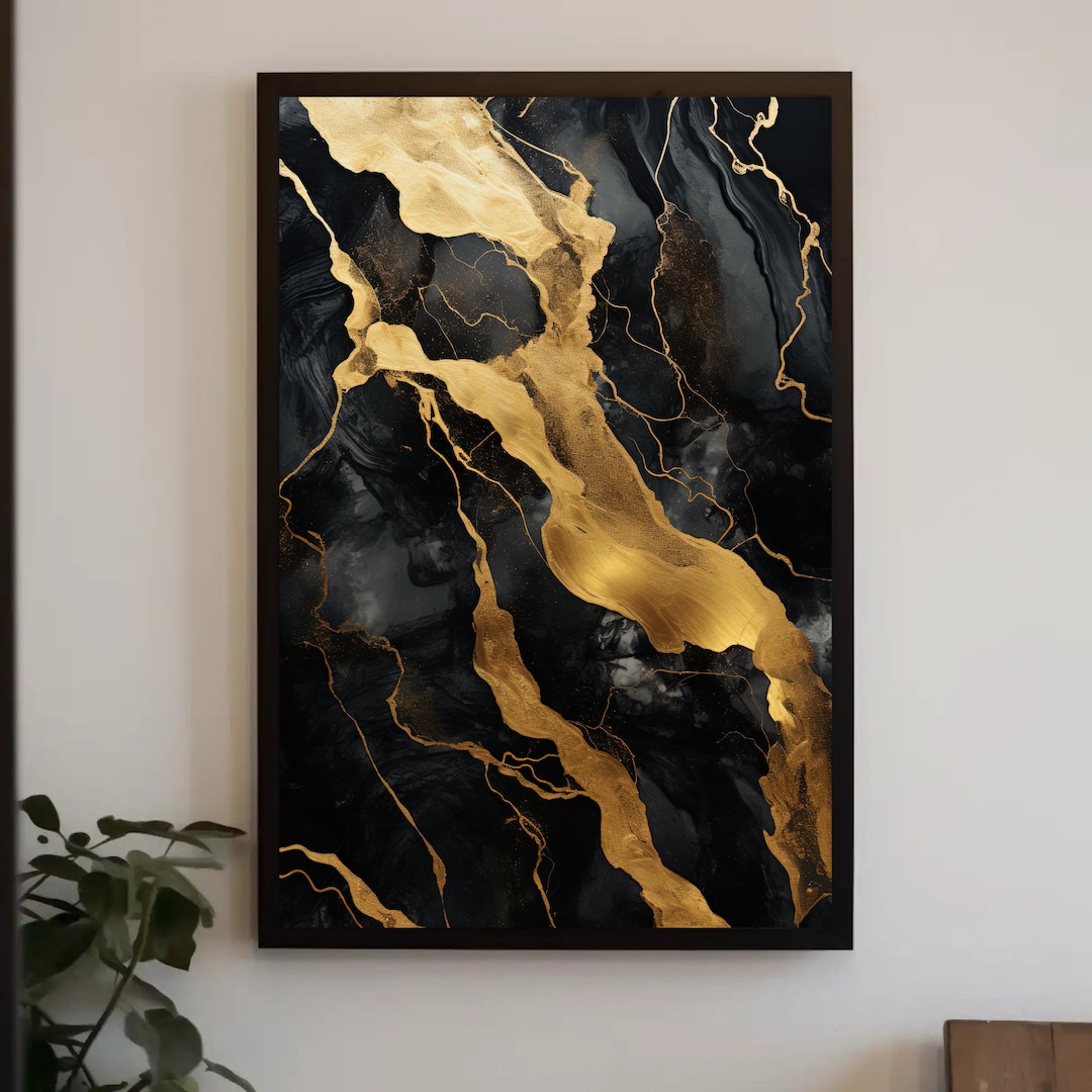 Black Gold Marble Large Canvas Wall Art, Abstract Black and Gold Marble ...