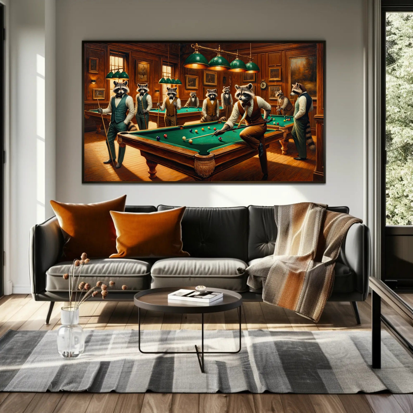 Raccoons Playing Pool in the Billiard Hall, Whimsical Oil Painting ...