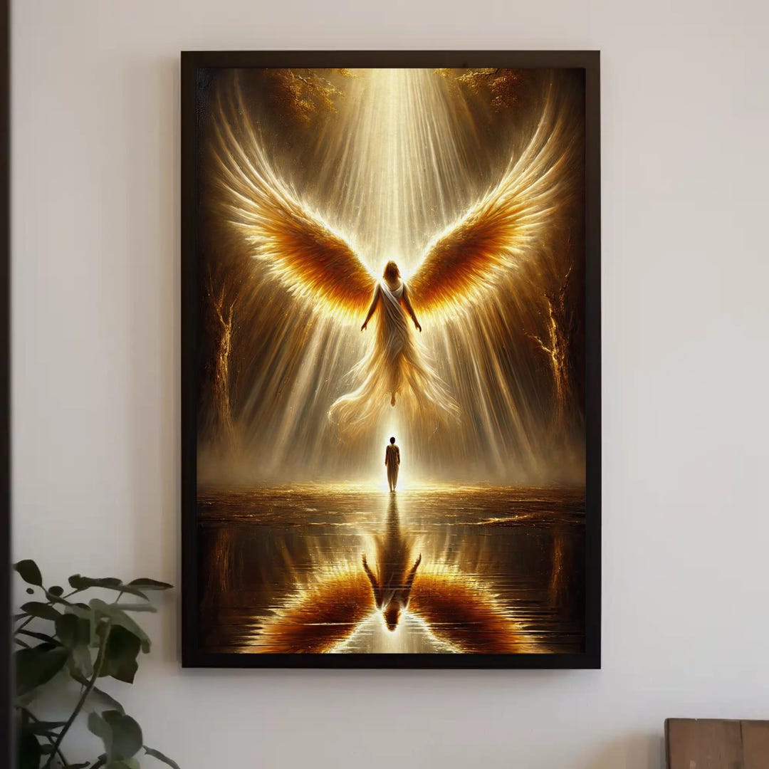 Golden Angelic Being Canvas, Spiritual Guardian Angel Wall Art, Divine ...