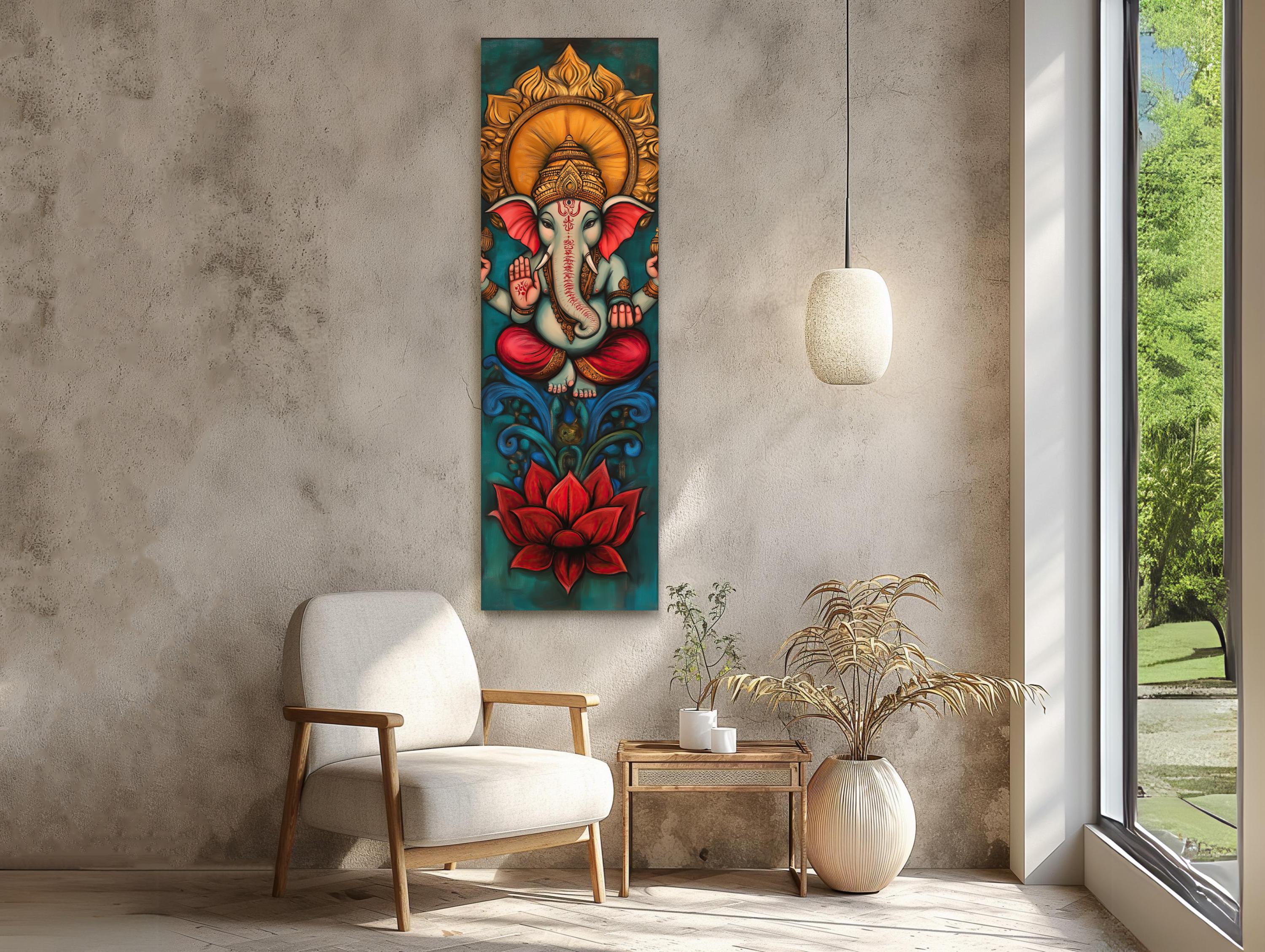 Lord Ganesha Tall Narrow Vertical Canvas Print, Indian Wall Art, Framed ...