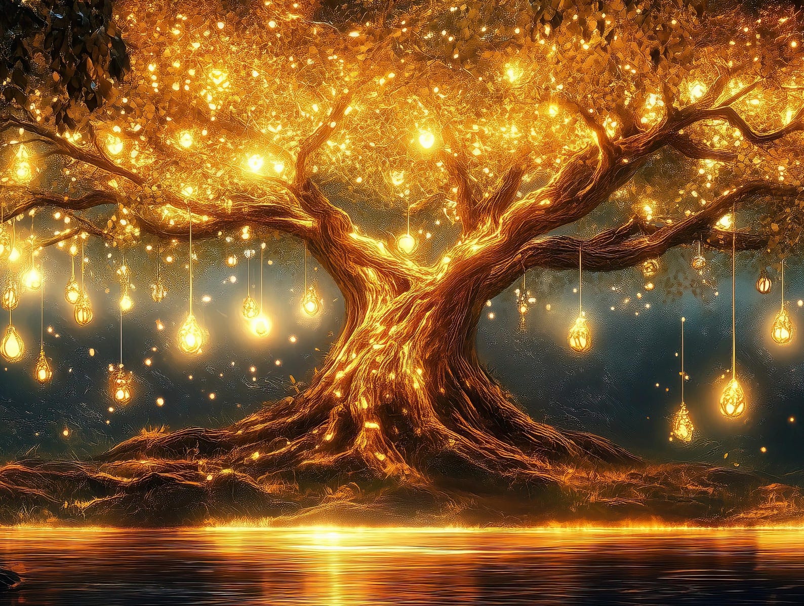 Glowing Tree Canvas Print, Fantasy Light Bulb Tree, Extra Large Wall ...