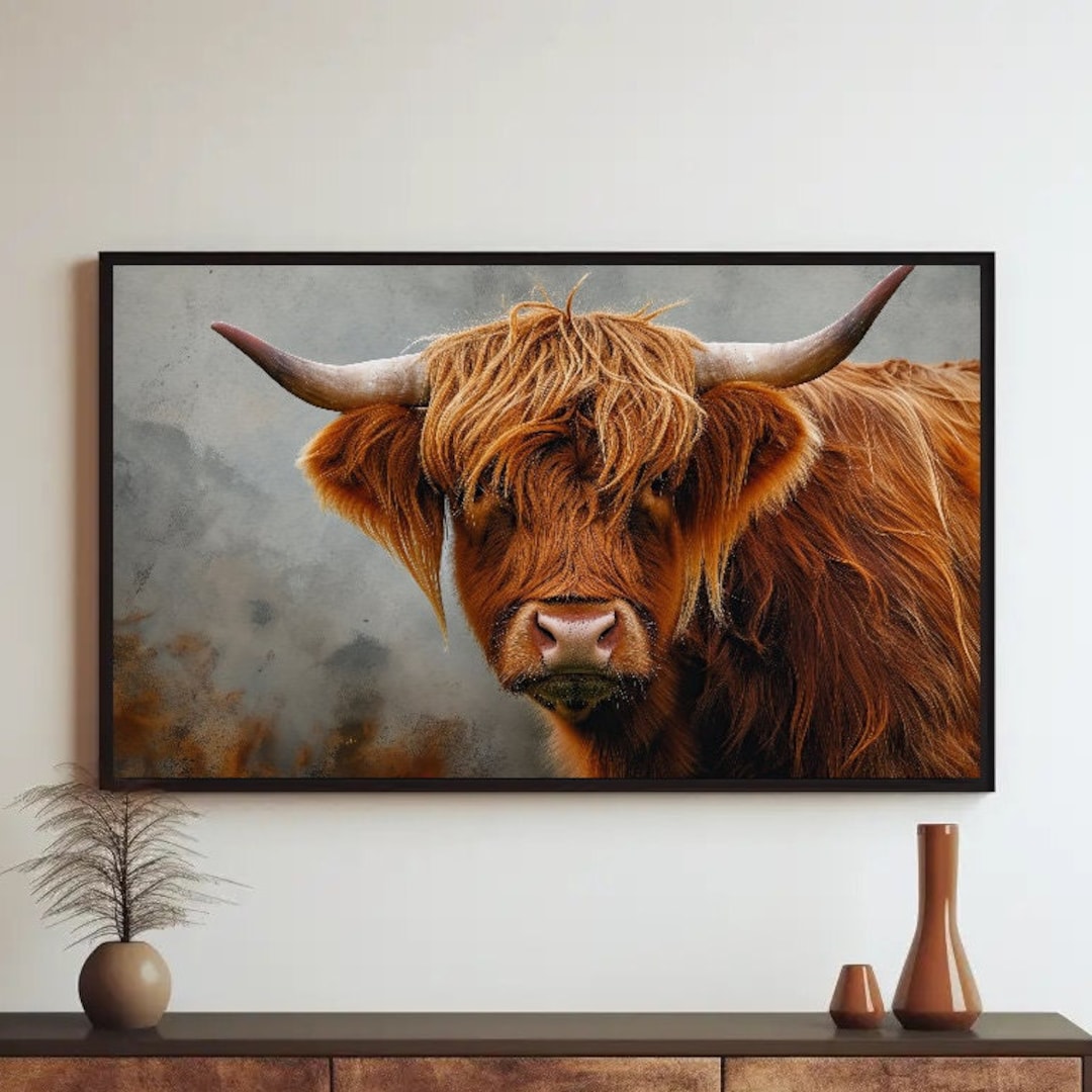 Highland Cow Wall Art - Rustic Large Canvas Decor - Framed Cow Print ...