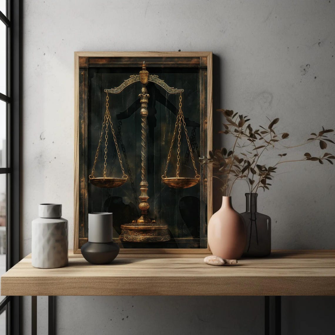 Scales of Justice Painting Canvas | Elegant Legal Decor | Framed ...