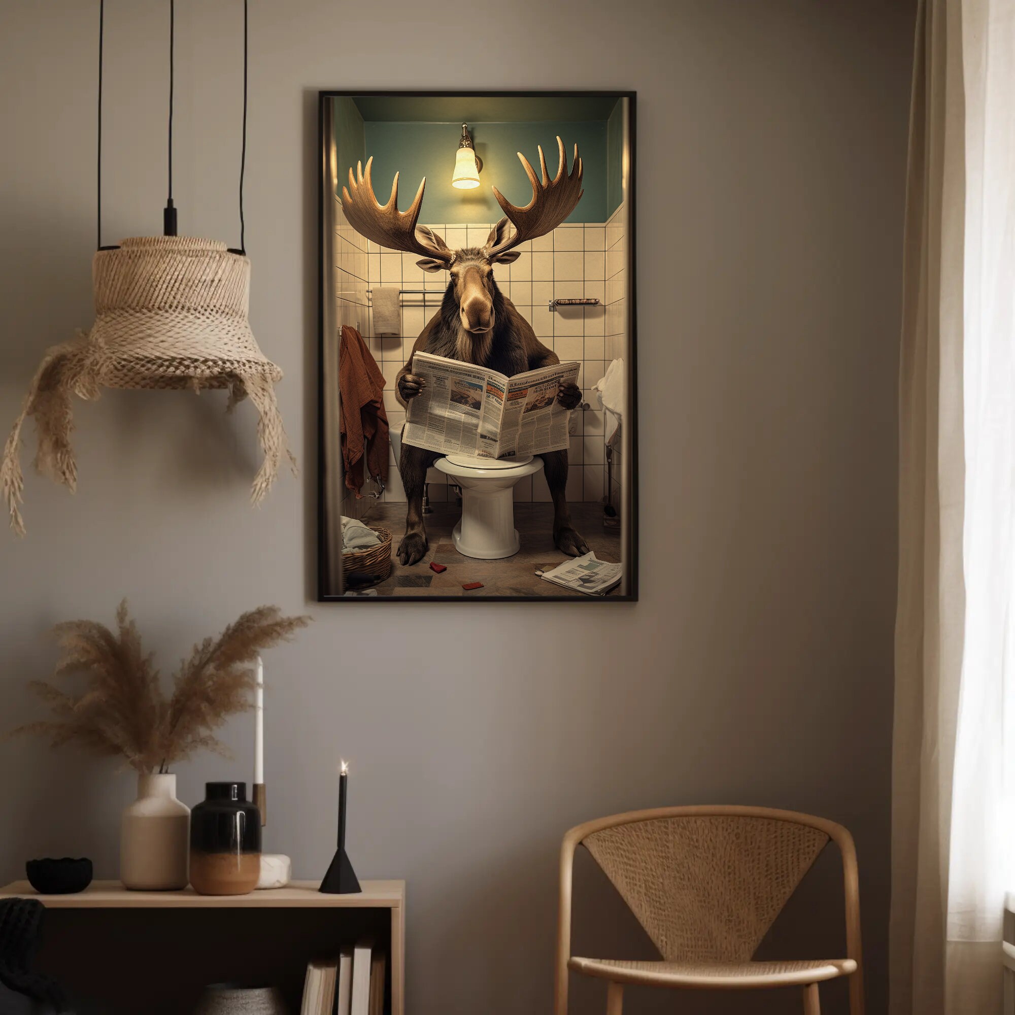 A Fat Moose on the Toilet Reading Newspaper Animal Lovers Gift Funny ...