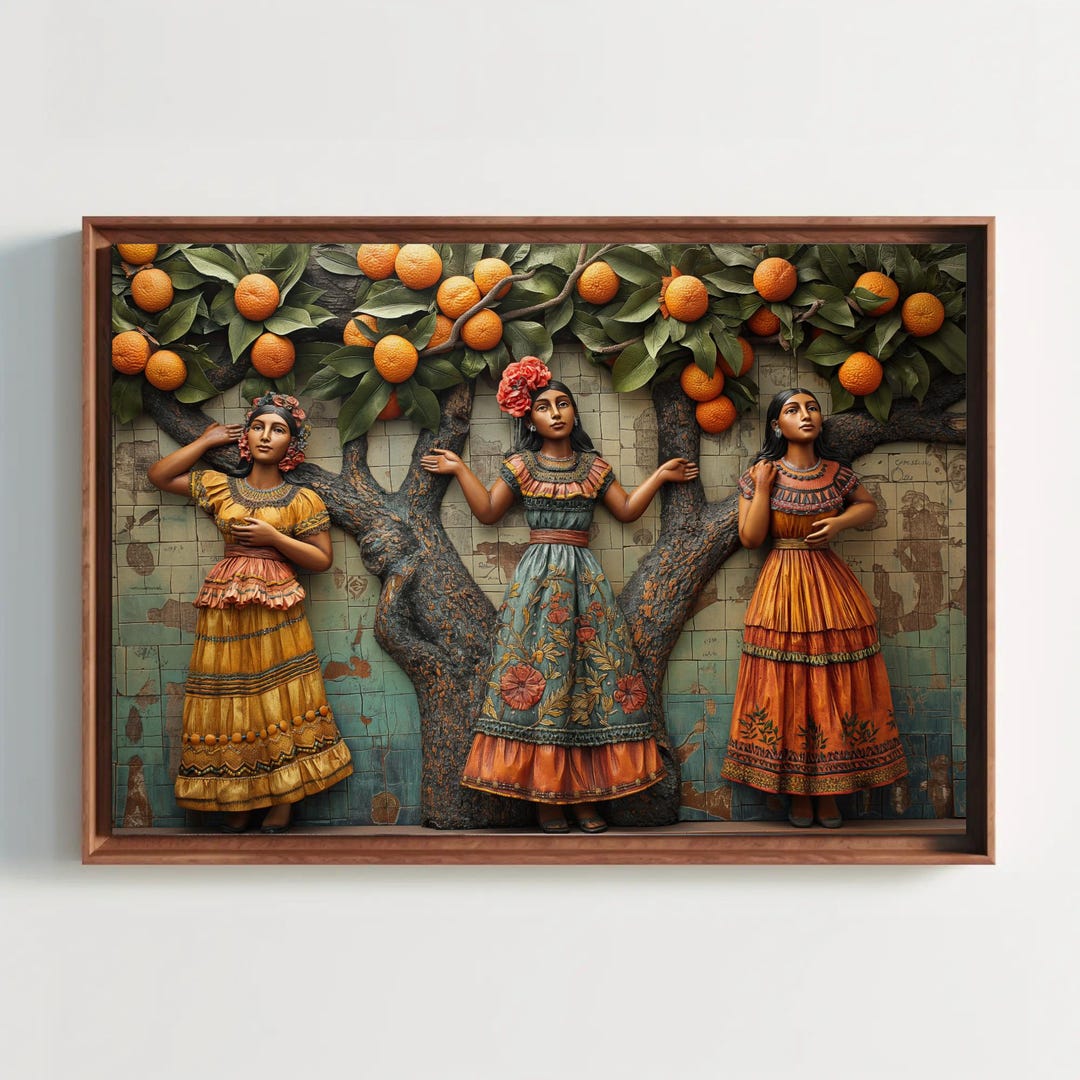 Three Mexican Woman Under Orange Tree 3D Illusion Wall Decor Mexican ...