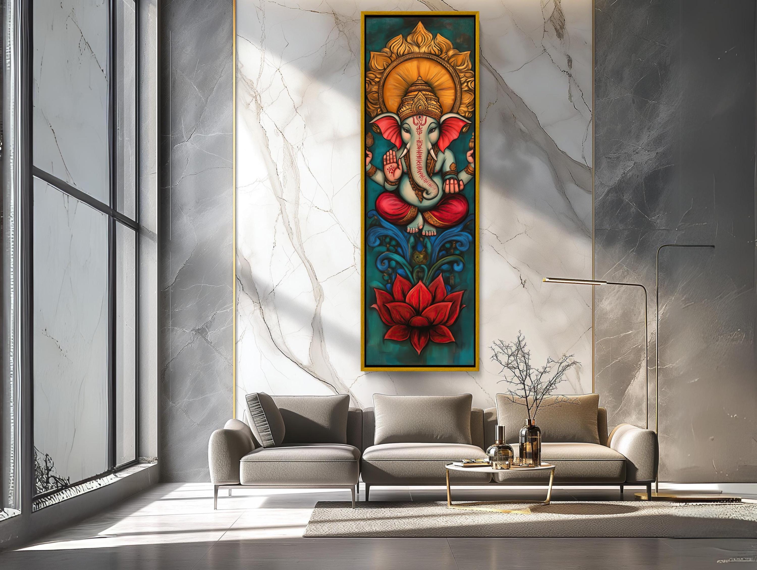 Lord Ganesha Tall Narrow Vertical Canvas Print, Indian Wall Art, Framed ...