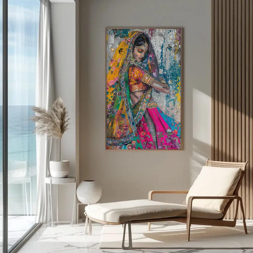 Colorful Indian Woman Art | Traditional Saree Painting, Ready to Hang ...