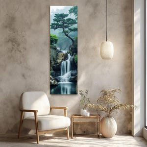 Zen Waterfall Long Vertical Canvas, Tall Narrow Tranquil Wall Art ...