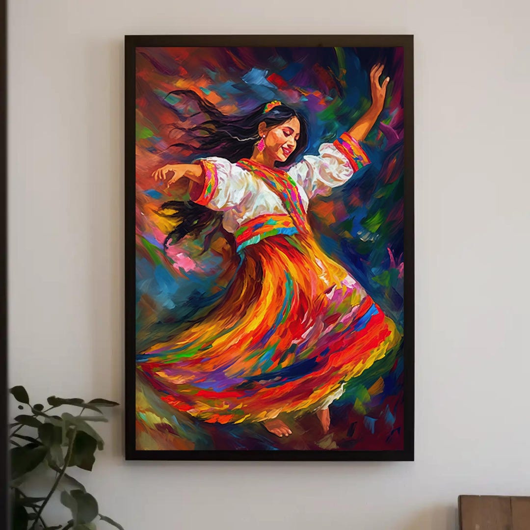 Peruvian Girl Folk Dance Oil Painting Canvas | Vibrant Cultural Wall ...