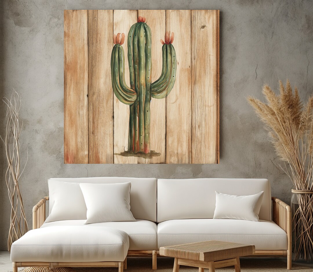 Saguaro Cactus Rustic Wood Background Canvas Print Southwestern Wall ...