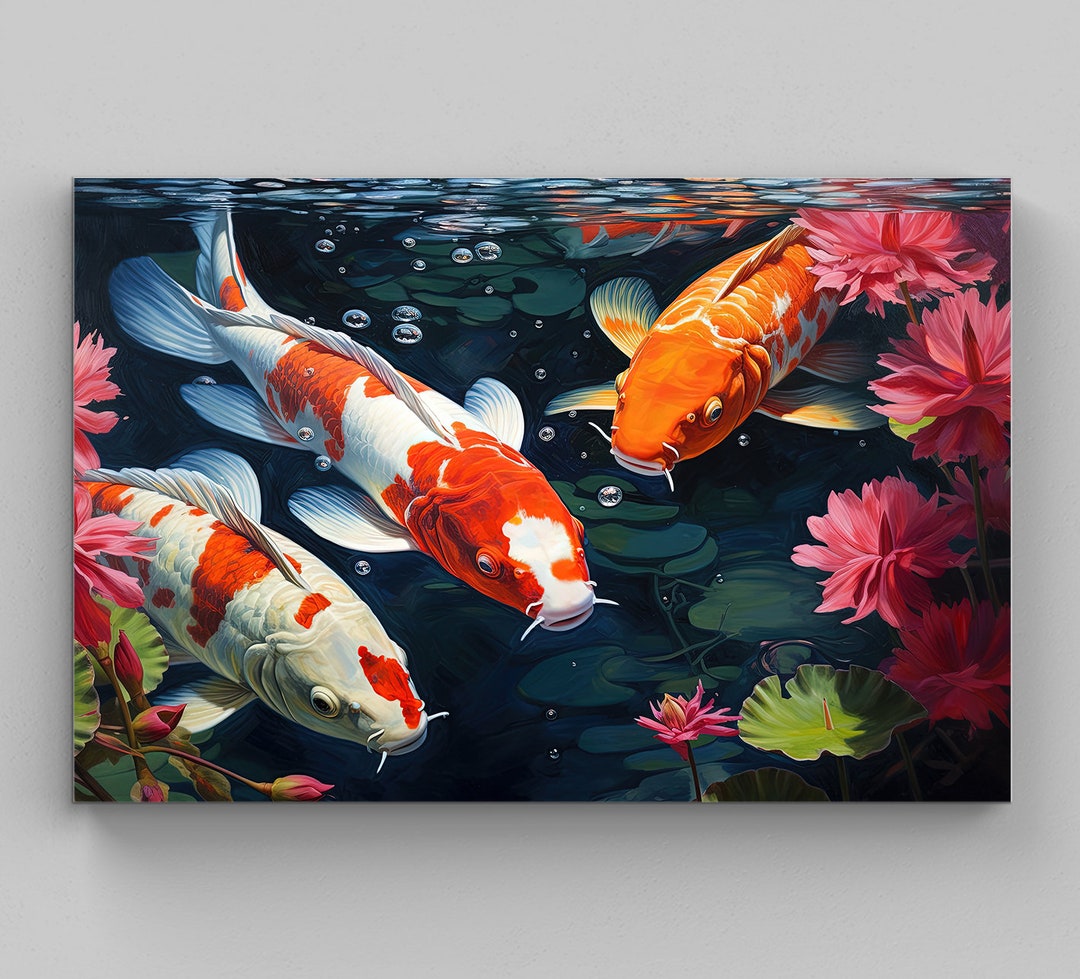 Koi Fish Pond Wall Art, Koi Fish Art, Koi Fish Canvas Prints, Koi Fish ...
