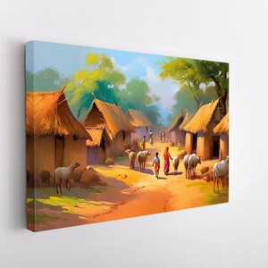 Indian Village Landscape Art Print, Rural Indian Art, Village Scene ...