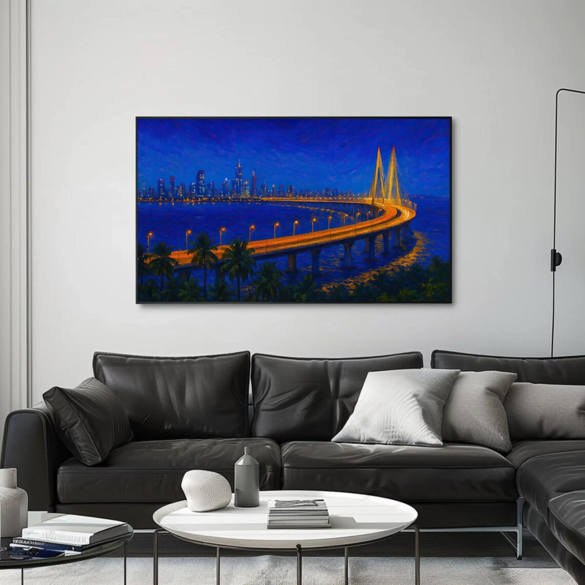Mumbai Skyline at Night Sea Link Bridge Canvas Print, Vibrant City ...