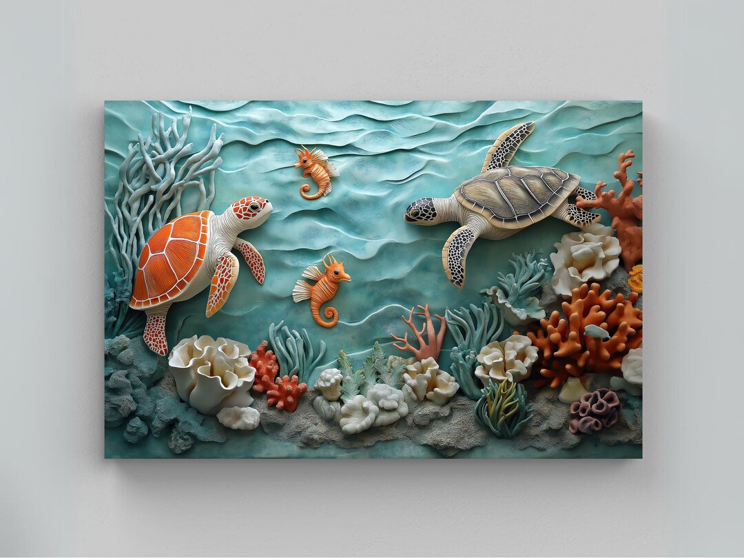Underwater Scene 3D Effect Canvas Print, Vibrant Ocean Life Wall Art ...