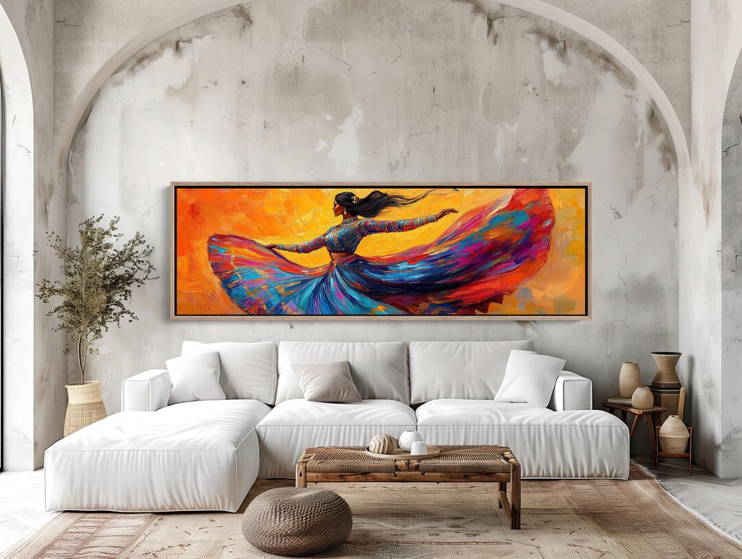 Traditional Indian Woman Dancing Panoramic Painting Canvas Print ...