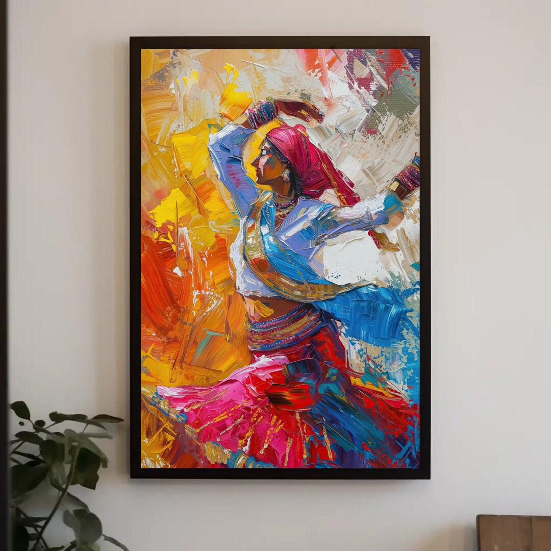 Indian Woman Folk Dance Wall Art, Canvas Indian Decor, Framed Print ...