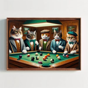 Cats Playing Pool Game Framed Art - Game Room Decor - Man Cave or Bar ...