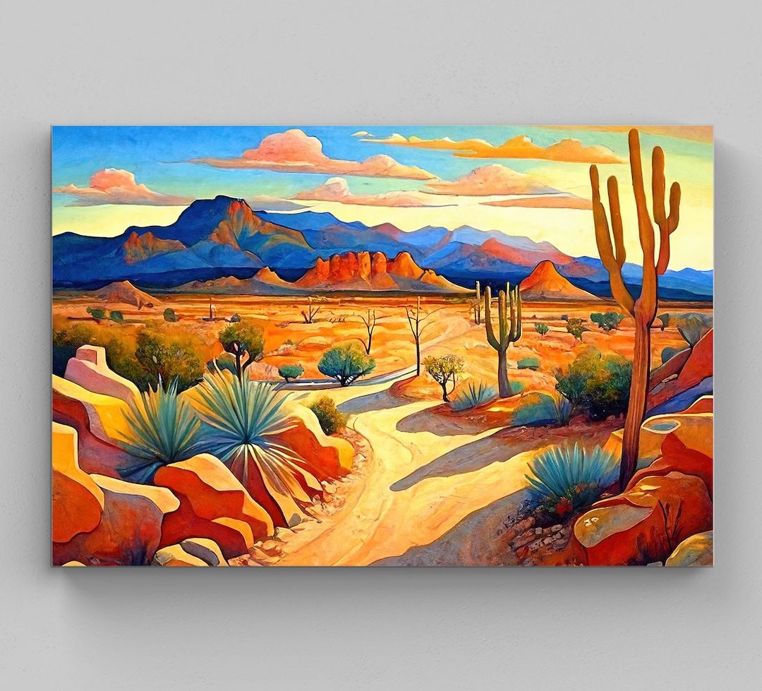 Mexican Desert Landscape Painting, Vibrant Artwork for Home Decor ...
