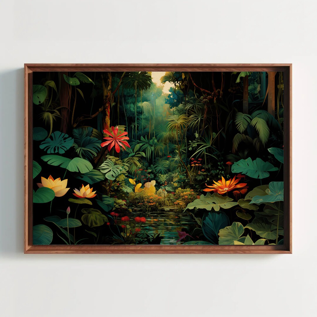 Tropical Jungle Print | Horizontal Framed Canvas | Green Forest Print ...
