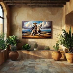 Charro on Horseback Canvas Painting, Framed Print, Mexican Cowboy Wall ...