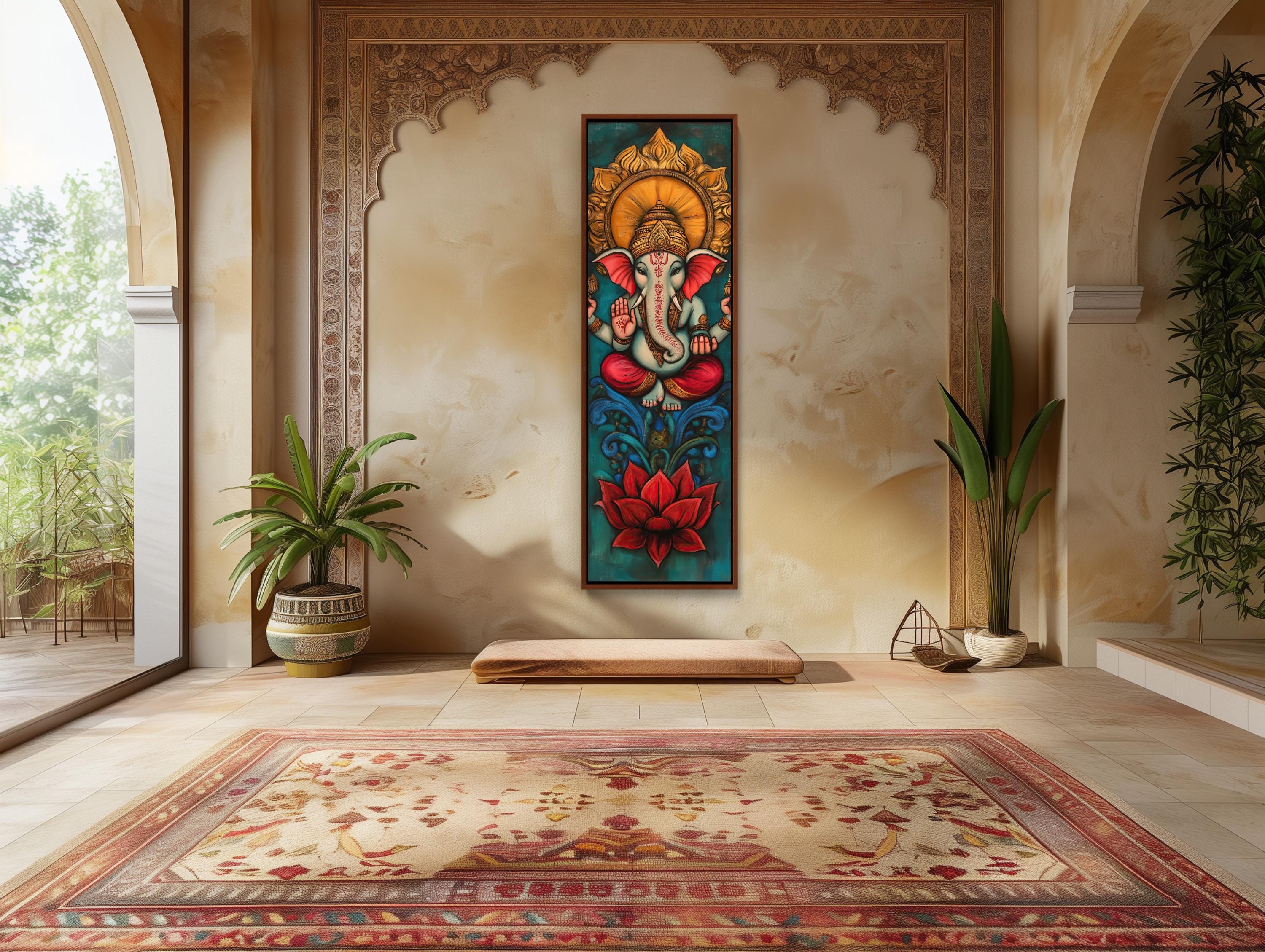 Lord Ganesha Tall Narrow Vertical Canvas Print, Indian Wall Art, Framed ...