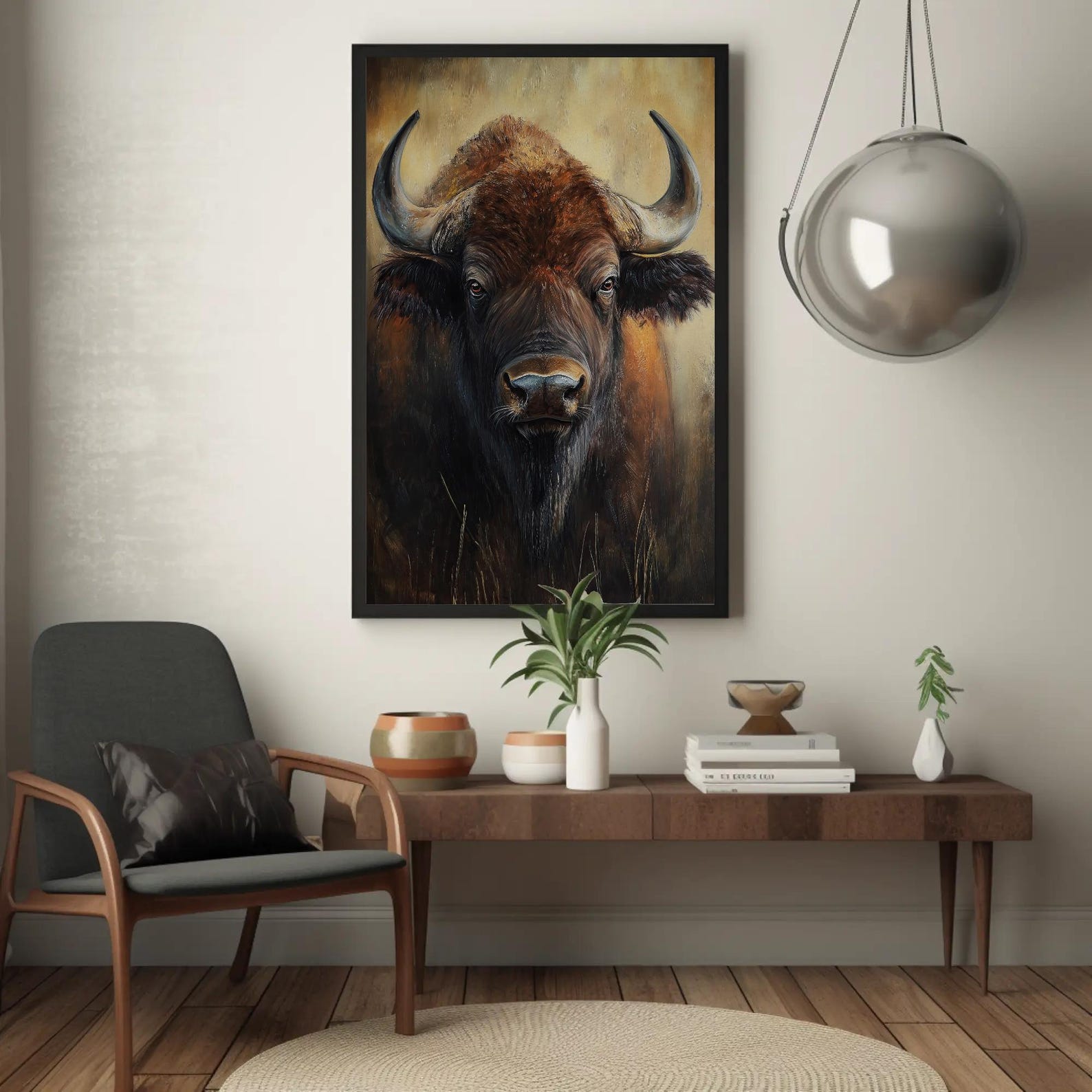 Abstract Buffalo Portrait - Framed Wildlife Canvas Print, Rustic Wall ...