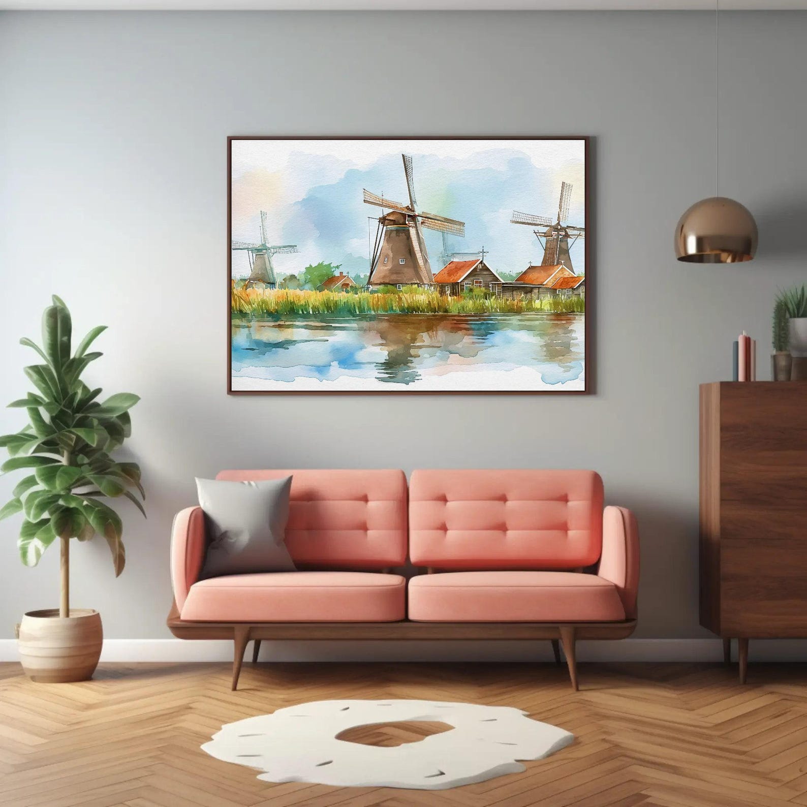 Dutch Windmills Canvas Print, Netherlands Landscape Framed Wall Art - Etsy