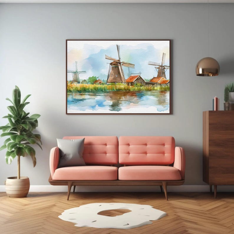 Dutch Windmills Canvas Print, Netherlands Landscape Framed Wall Art - Etsy