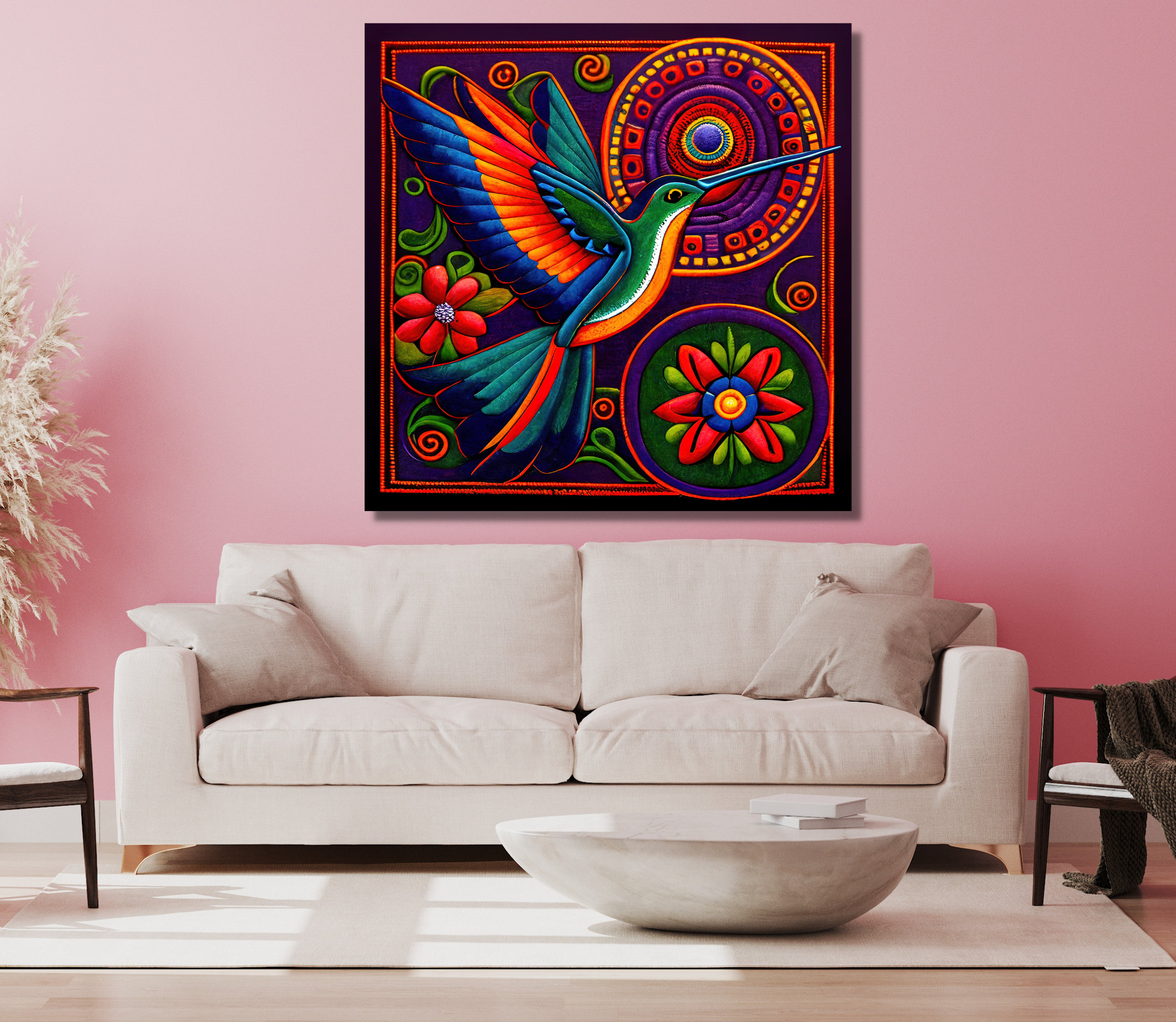 Huichol Art Hummingbird Print Mexican Wall Art Mexican - Etsy
