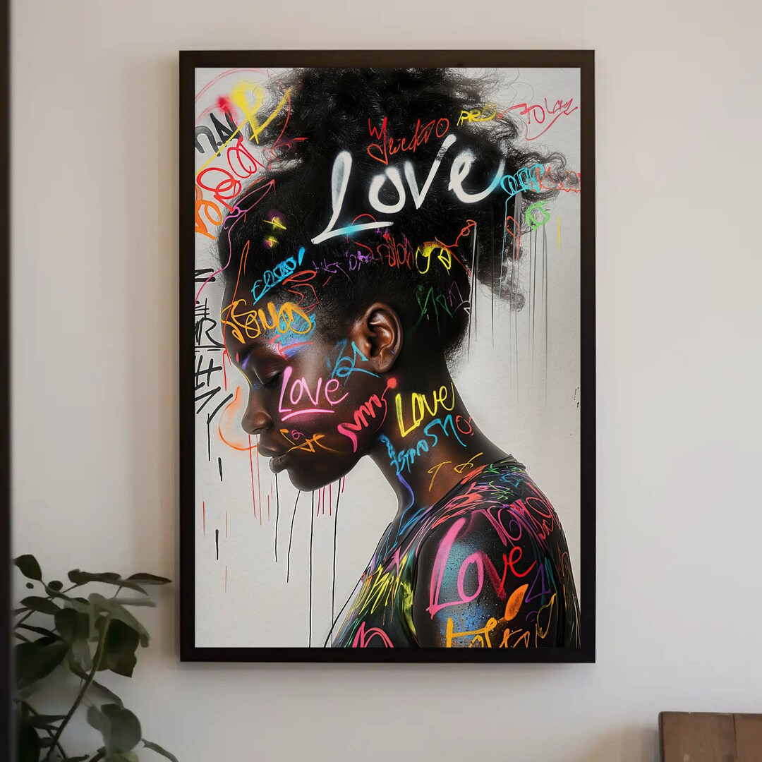 Black Girl Love Abstract Painting African Modern Home Decor African ...