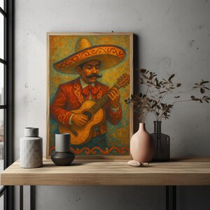 Traditional Mexican Mariachi Musician Canvas Print, Colorful Sombrero ...