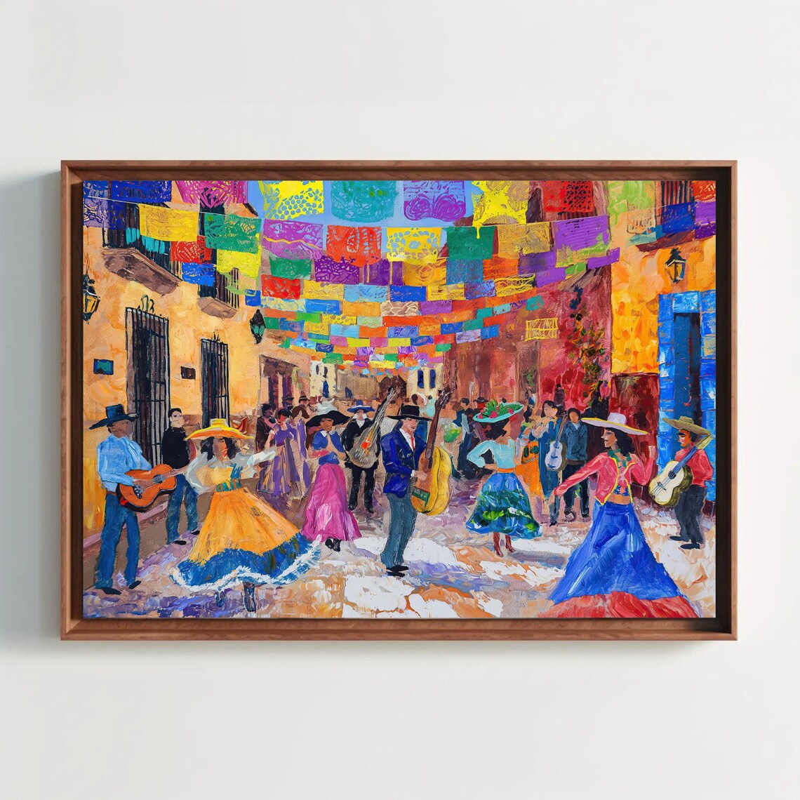 Mexican Street Fiesta Canvas Painting, Cultural Wall Art, Framed Print ...