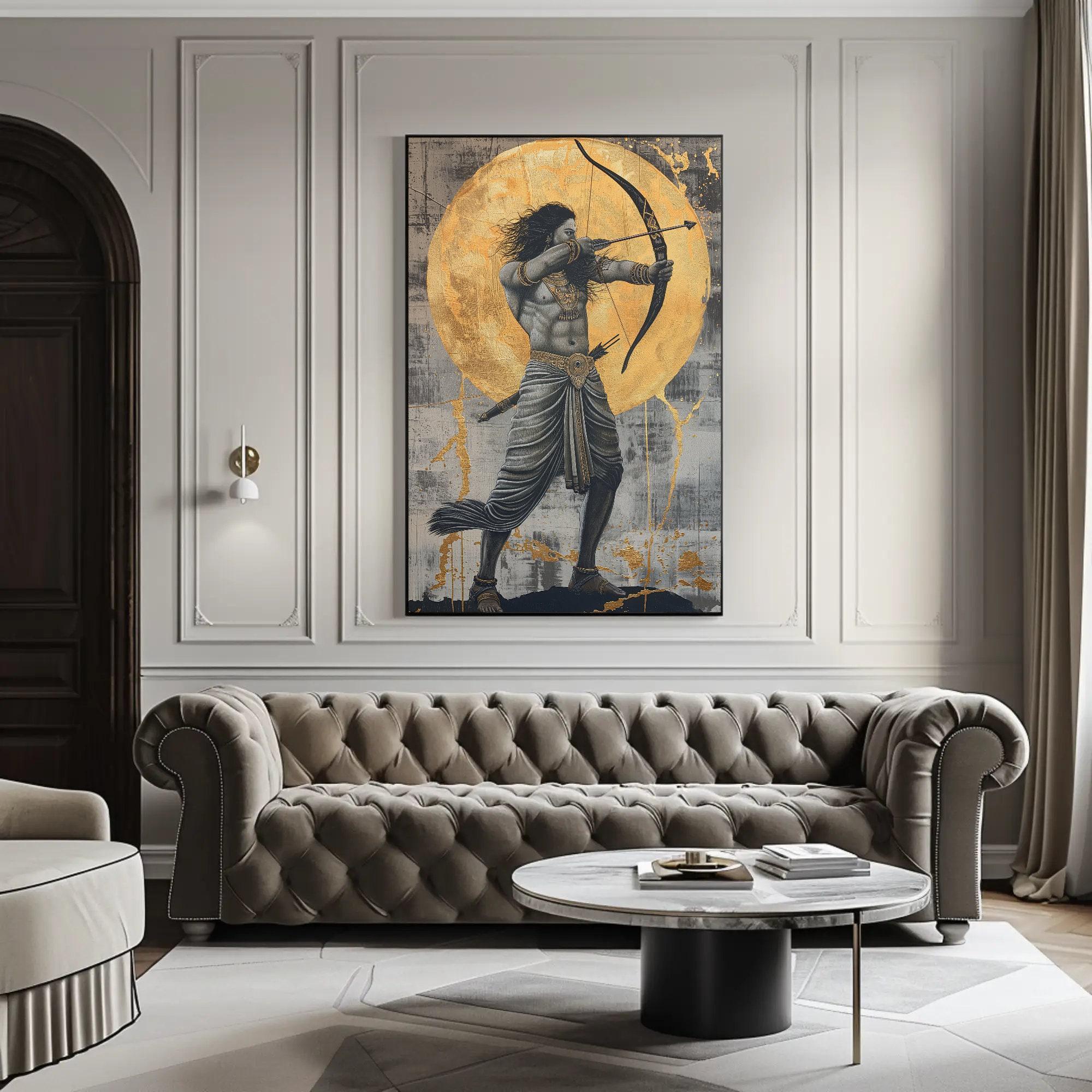 Warrior Sri Ram Canvas Painting - Hindu God Wall Art - Indian Wall ...