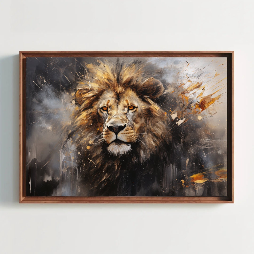 Lion Canvas Painting, Lion Wall Art, Lion Framed Print, Lion Large ...