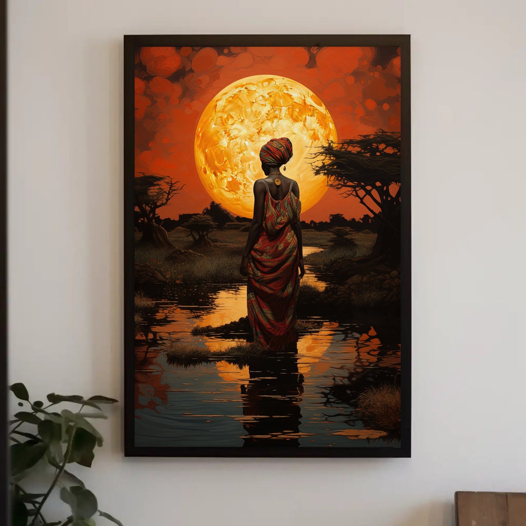 Retro African Landscape Decor, African Woman Art, Black Art, Retro ...