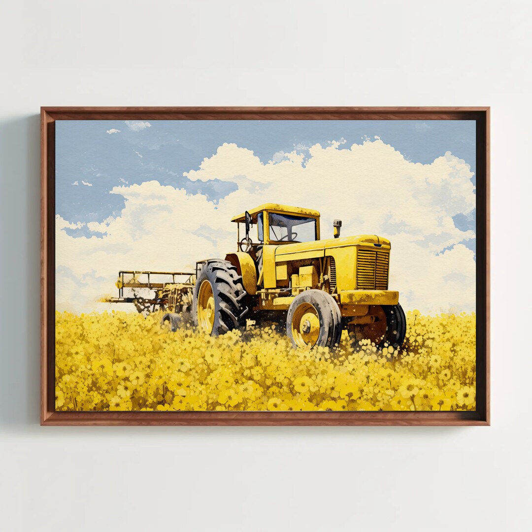 Farm Tractor in a Mustard Field Painting, Tractor Wall Art, Farm Field ...