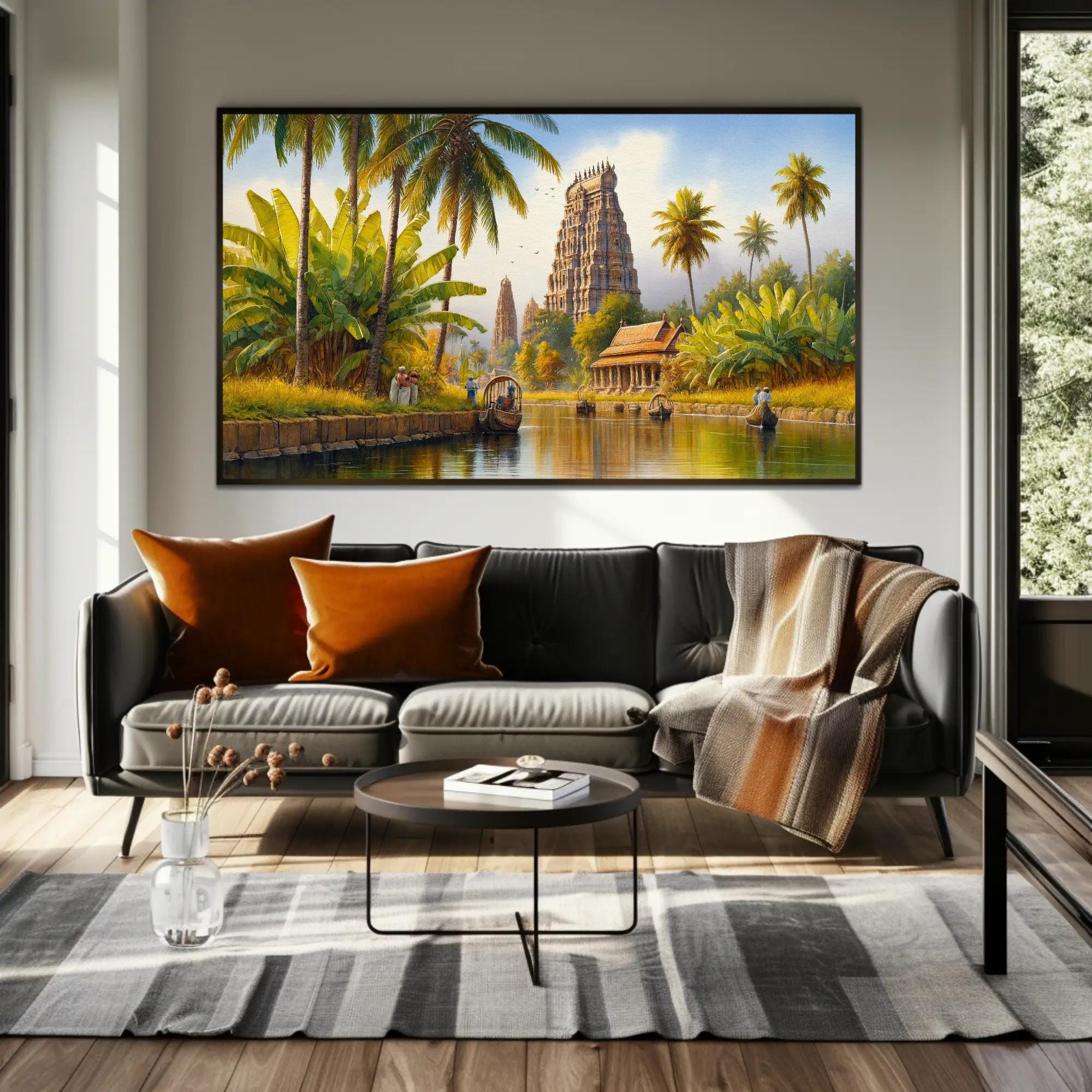 South India Temple Backwaters Canvas Print, Framed Wall Art - Etsy