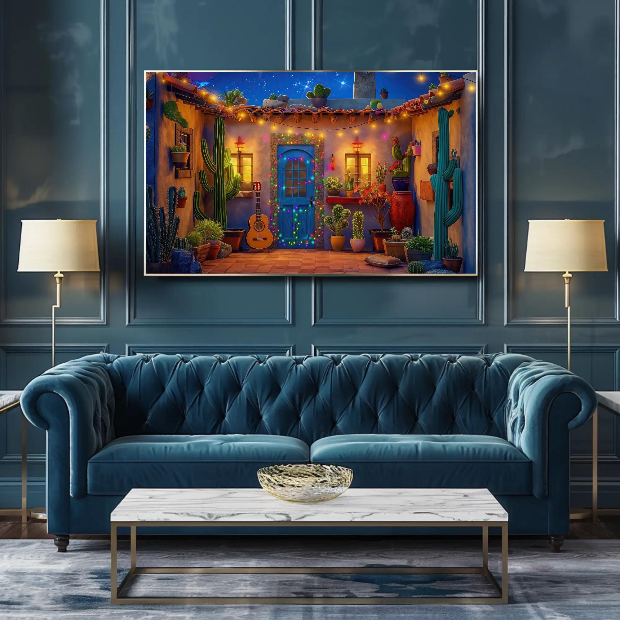 Mexican Fiesta Courtyard Canvas Art | Colorful Celebration Wall Decor ...